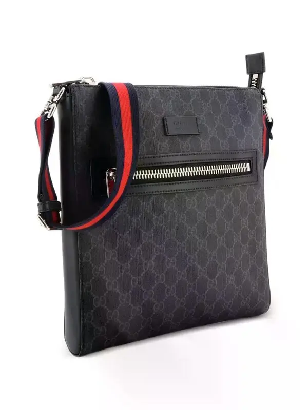 Gucci Web Strap Front Zip Messenger Bag - Black
