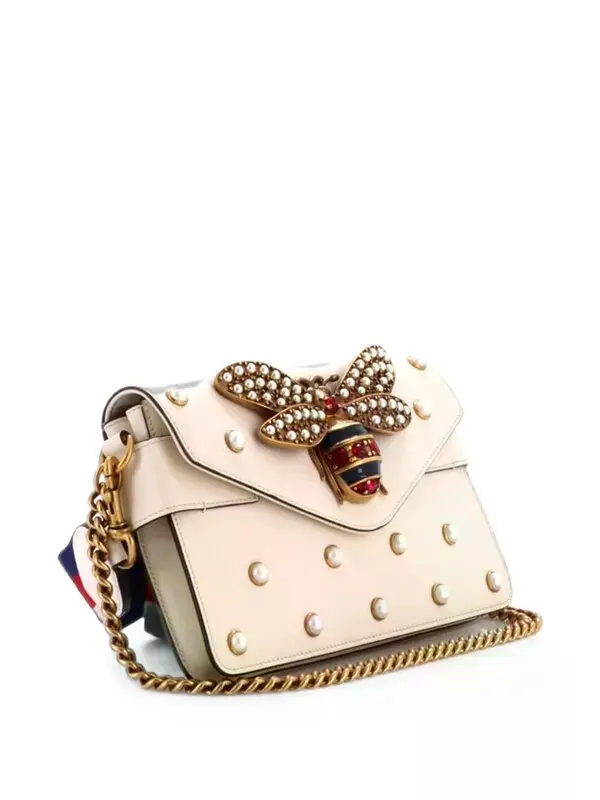 Gucci Broadway Pearly Bee Embellished Leather Mini Shoulder Bag