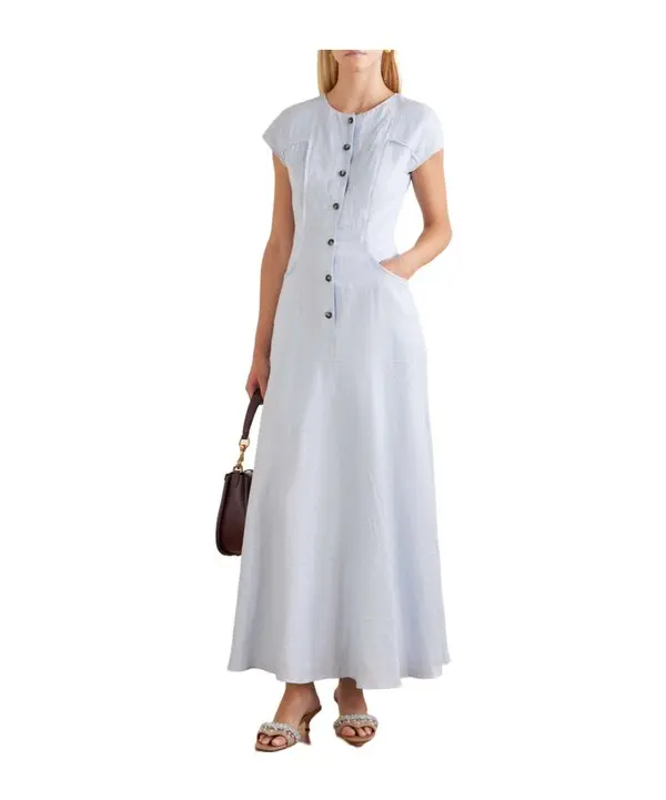 Saloni Sierra Linen Midi Dress