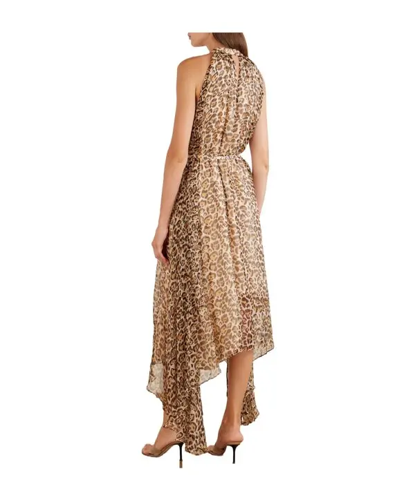 Saloni Belted Leopard-print Silk Halterneck Midi Dress