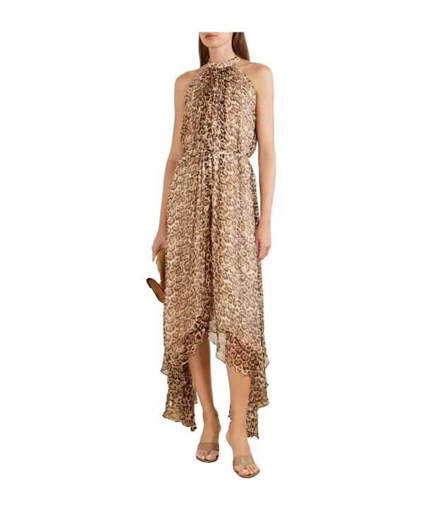 Saloni Belted Leopard-print Silk Halterneck Midi Dress