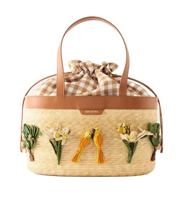 AQUAZZURA Appliquéd Leather-trimmed Raffia Tote