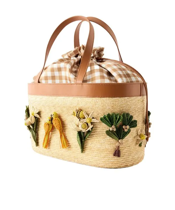 AQUAZZURA Appliquéd Leather-trimmed Raffia Tote