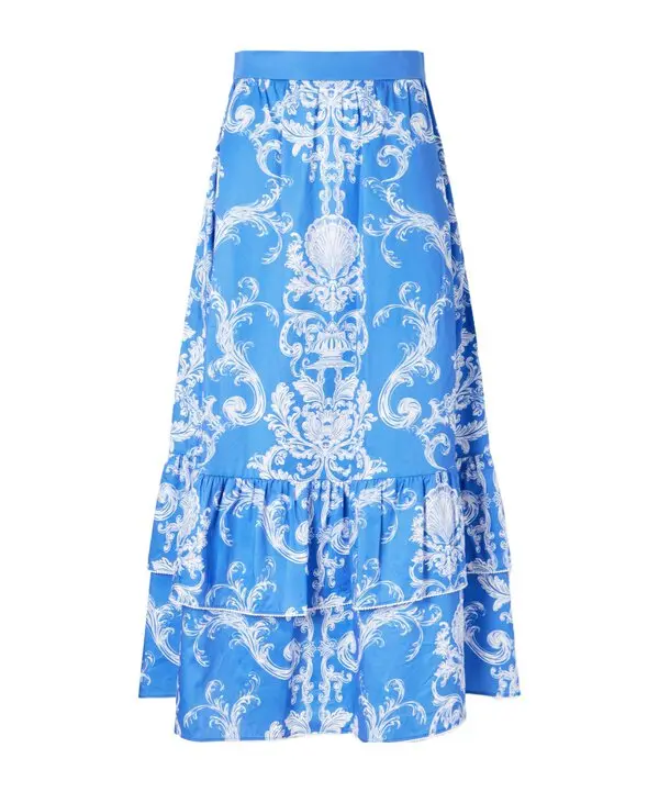 Borgo De Nor Paulina Printed Cotton Midi Skirt - Blue
