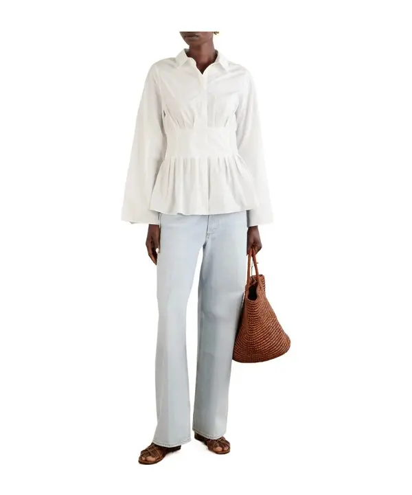 Rosie Assoulin Shirred Cotton-poplin Blouse