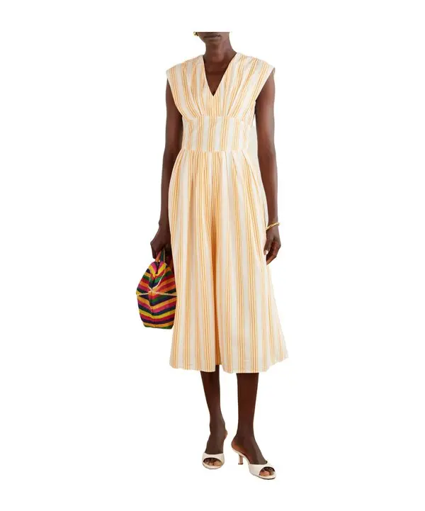 Rosie Assoulin Gathered Striped Cotton-taffeta Midi Dress - No