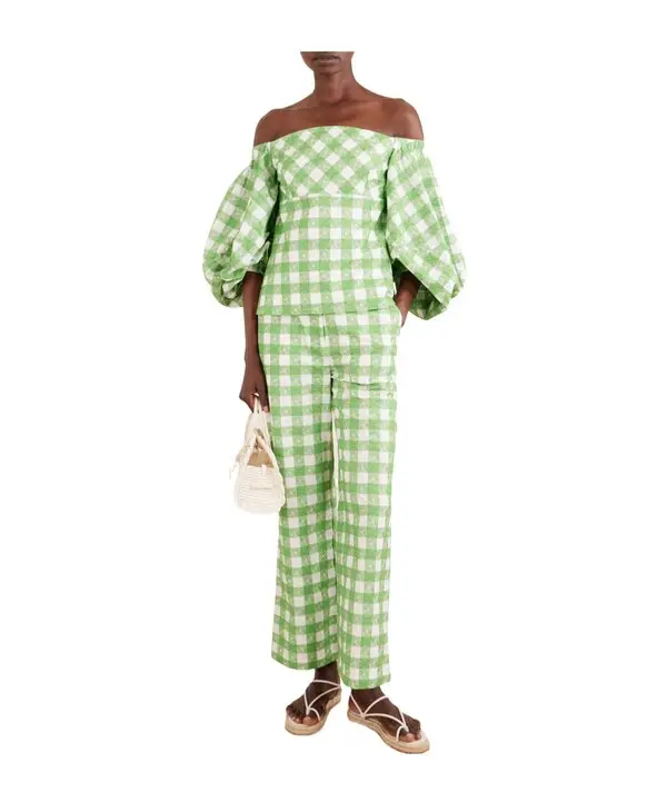 Rosie Assoulin Off-the-shoulder Checked Cotton Blouse