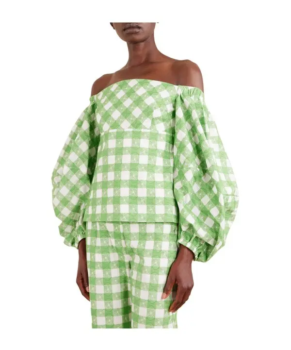 Rosie Assoulin Off-the-shoulder Checked Cotton Blouse