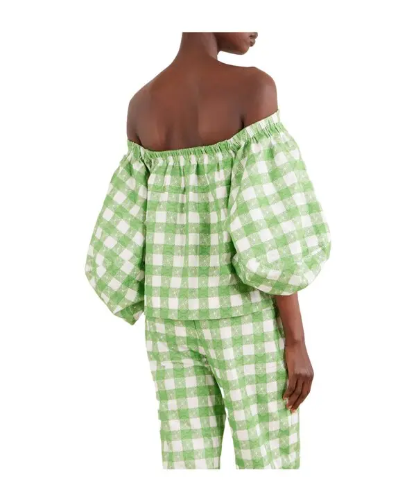 Rosie Assoulin Off-the-shoulder Checked Cotton Blouse