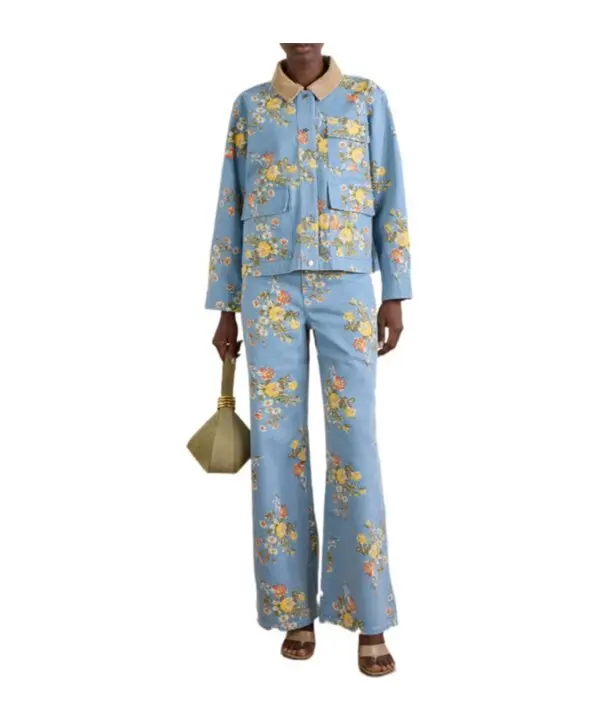 Veronica Beard Corduroy-trimmed Floral-print Denim Jacket