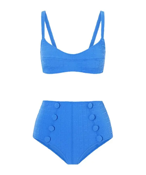 Lisa Marie Fernandez Button-embellished Seersucker Balconette Bikini