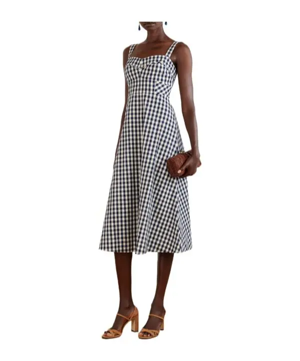 Veronica Beard Checked Stretch-cotton Cloqué Midi Dress