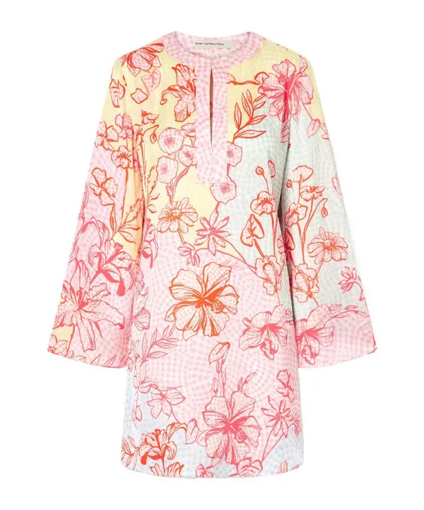 MARY KATRANTZOU Checked Floral-print Satin Midi Dress