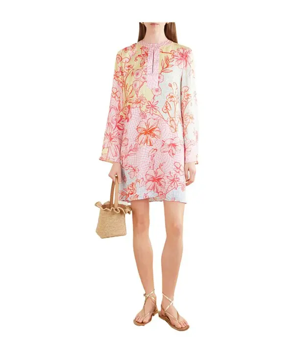 MARY KATRANTZOU Checked Floral-print Satin Midi Dress