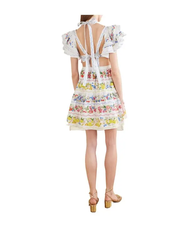 MARY KATRANTZOU Ruffled Floral-print Cotton-poplin Mini Dress