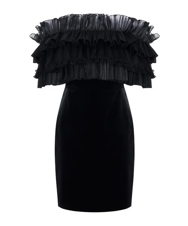 Elisabetta Franchi Velvet Off-the-shoulder Ruffle Dress - Black