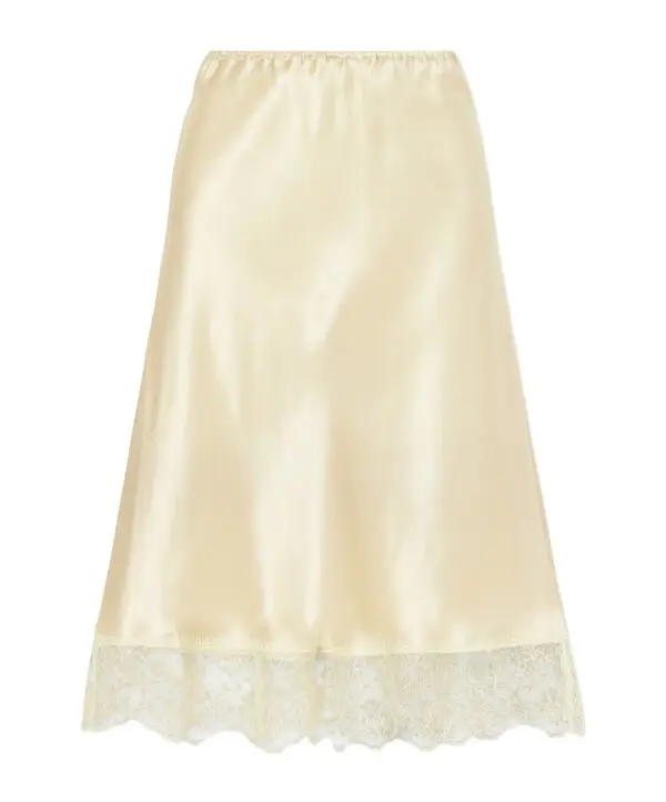 Carine Gilson Lace-trimmed Silk-satin Midi Skirt - No