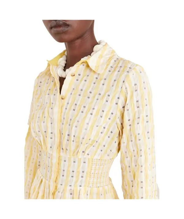 Rosie Assoulin Shirred Checked Seersucker Blouse