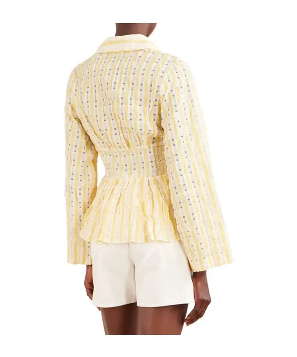Rosie Assoulin Shirred Checked Seersucker Blouse