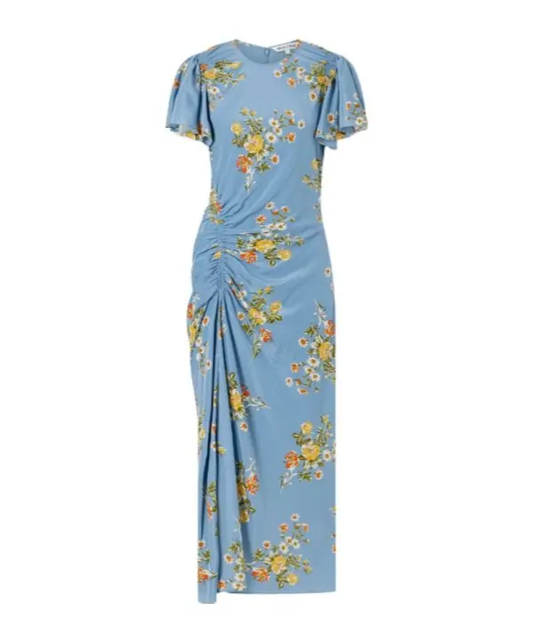 Veronica Beard Gathered Floral-print Silk-blend Satin Midi Dress