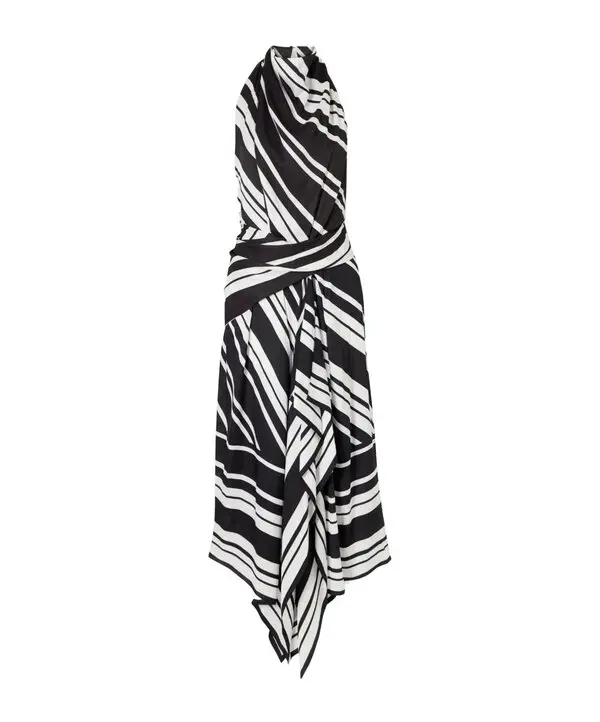 Brandon Maxwell Striped Twill Halterneck Midi Dress