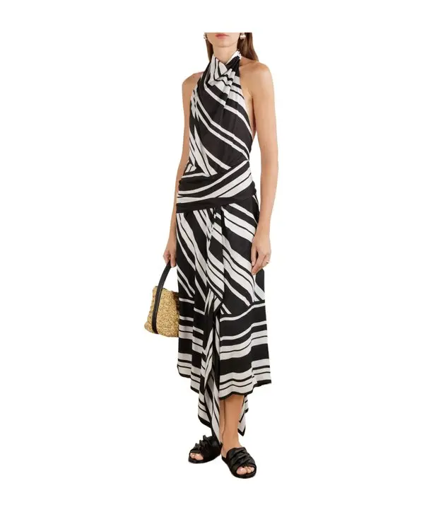 Brandon Maxwell Striped Twill Halterneck Midi Dress