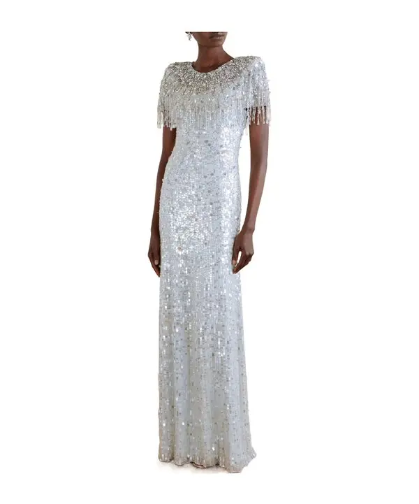 Jenny Packham Crystal-embellished Sequin Chiffon Gown