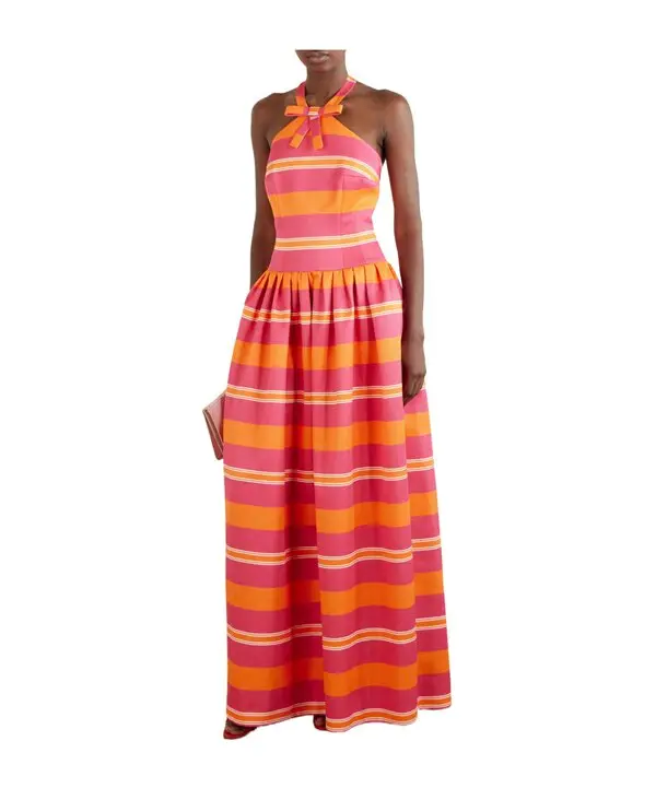 EMILIA WICKSTEAD Striped Taffeta Halterneck Gown