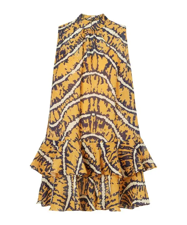 ALEMAIS Ripple Tiered Printed Ramie Mini Dress - Multicolor