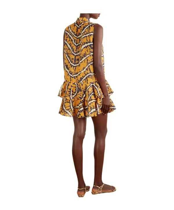 ALEMAIS Ripple Tiered Printed Ramie Mini Dress