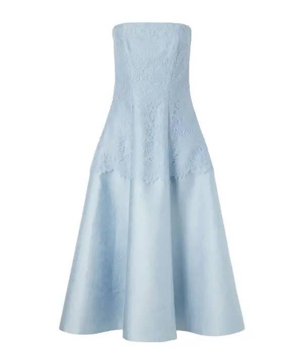 EMILIA WICKSTEAD Embossed Cloque Lace-trimmed Midi Dress - Blue