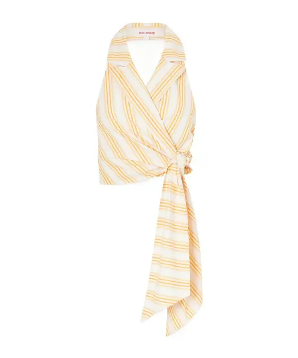 Rosie Assoulin Wrapped Up Tie-detailed Striped Cotton Halterneck Blouse - No