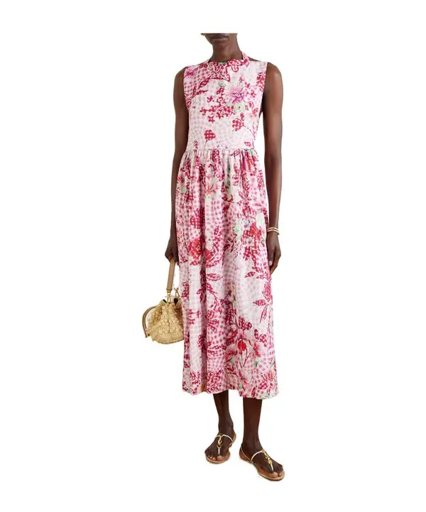 MARY KATRANTZOU Checked Floral-print Midi Dress