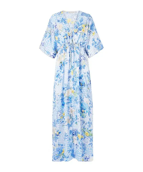 MARY KATRANTZOU Taormina Checked Floral-print Satin Kaftan