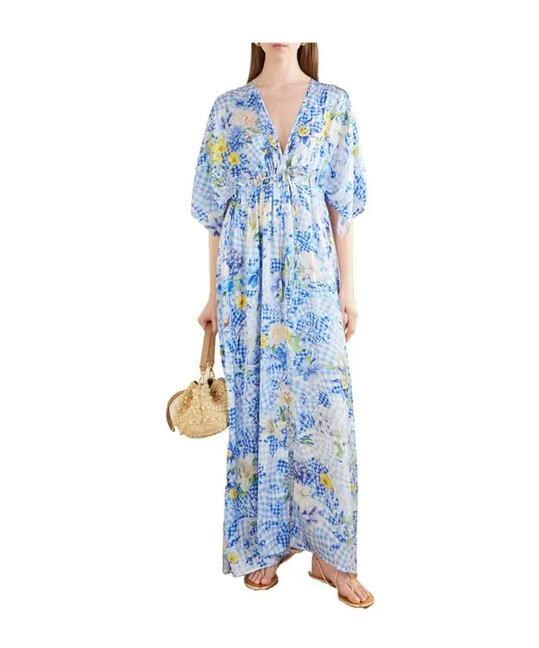 MARY KATRANTZOU Taormina Checked Floral-print Satin Kaftan