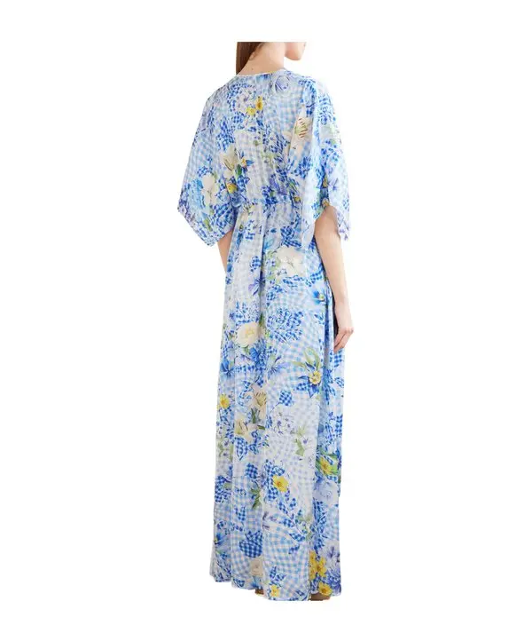 MARY KATRANTZOU Taormina Checked Floral-print Satin Kaftan