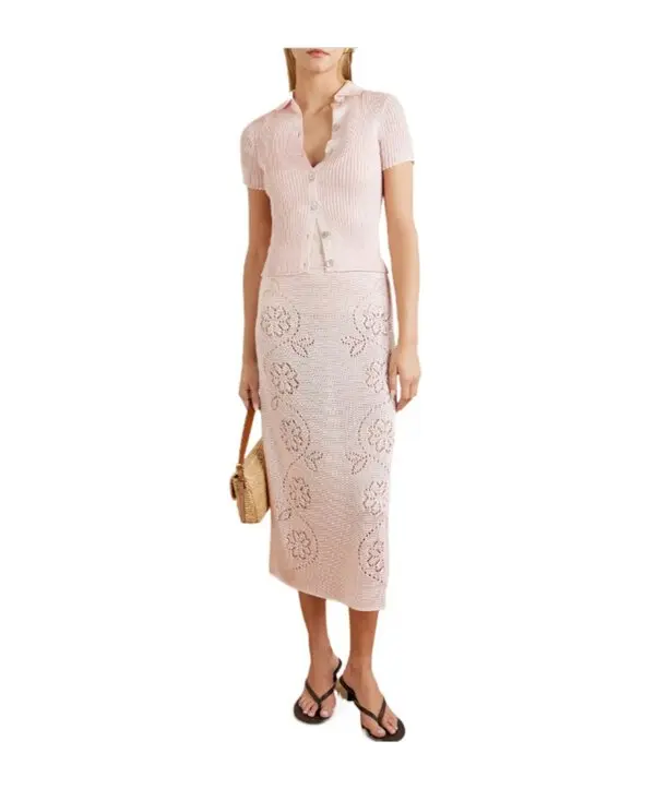 Calle Del Mar Embroidered Knitted Midi Skirt