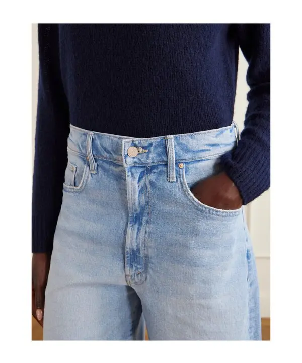 MOTHER The Whole Lot Zip Fray Low-rise Wide-leg Denim Shorts