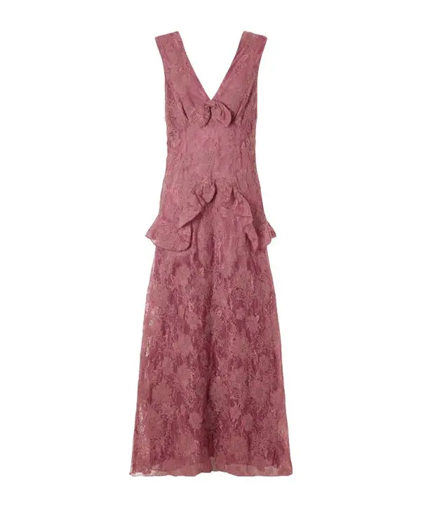 Anna Sui Bow-detail Lace-embroidered Midi Dress