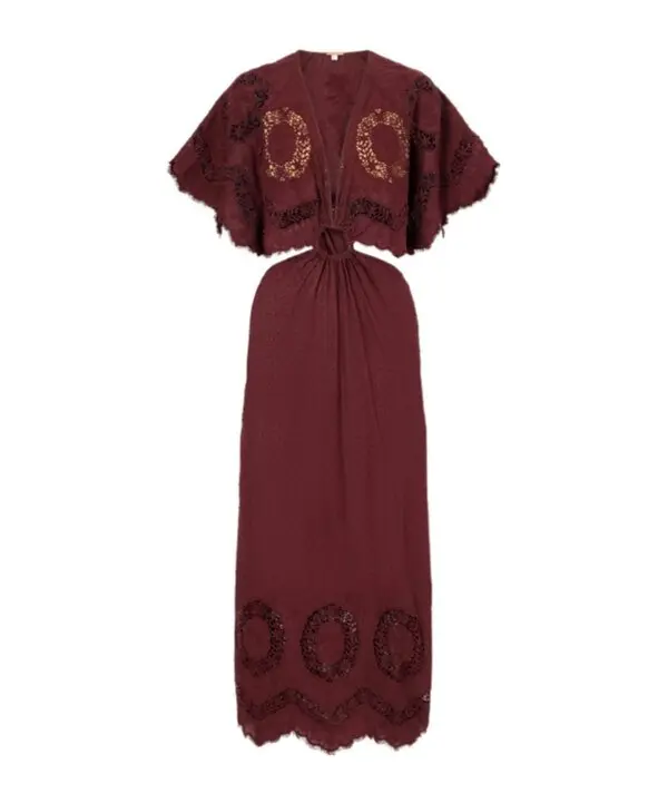 Johanna Ortiz Floralembroidered Dress - Red
