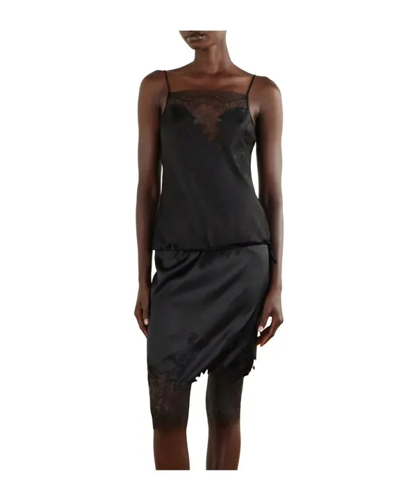 Carine Gilson Lace-trimmed Silk-satin Skirt