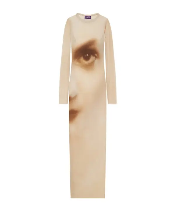 JEAN PAUL GAULTIER Face Printed Mesh Maxi Dress - Nude