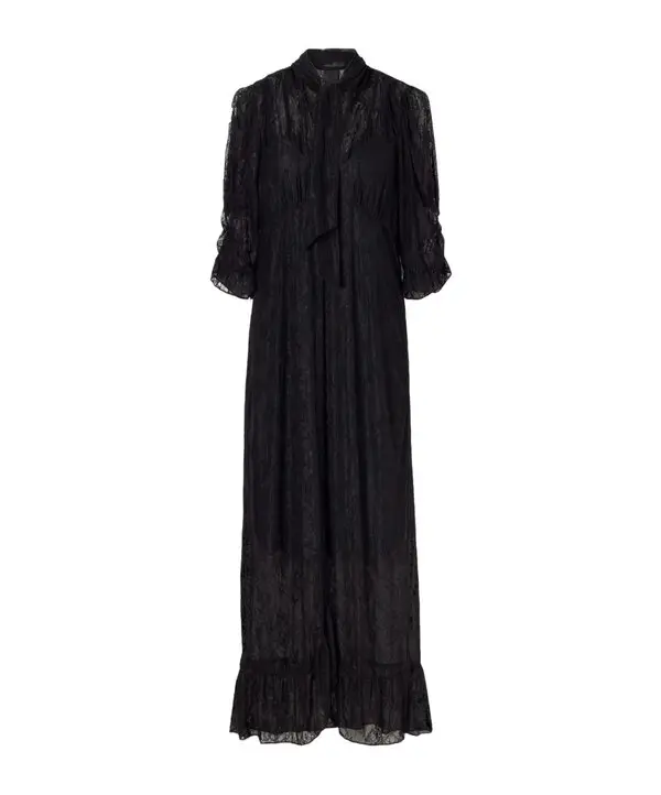 Anna Sui Tie-detailed Ruffled Lace Midi Dress
