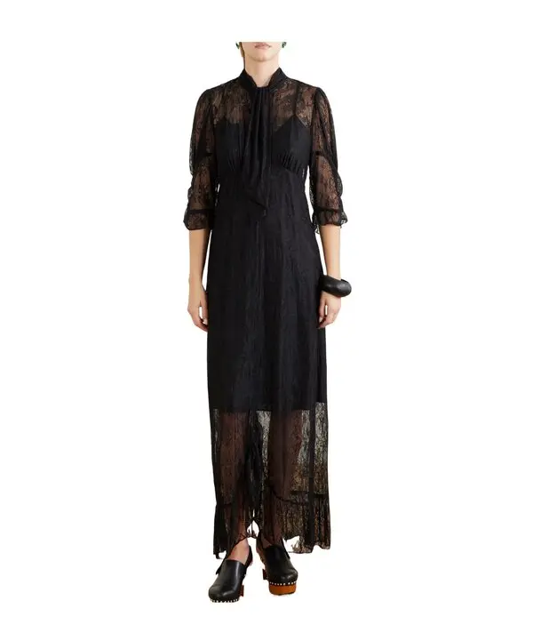 Anna Sui Tie-detailed Ruffled Lace Midi Dress
