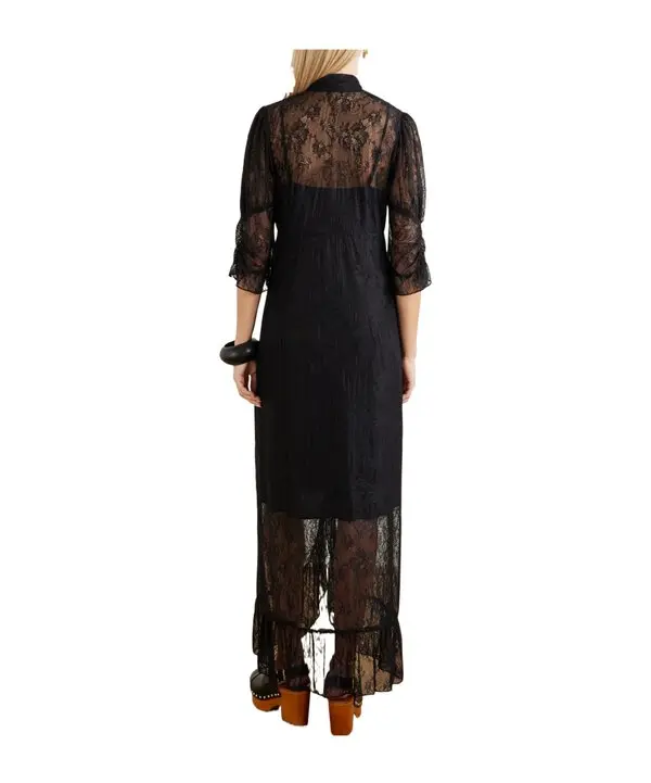 Anna Sui Tie-detailed Ruffled Lace Midi Dress