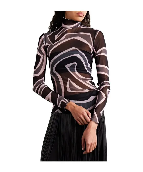Emilio Pucci Printed Tulle Turtleneck Top