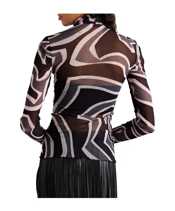 Emilio Pucci Printed Tulle Turtleneck Top