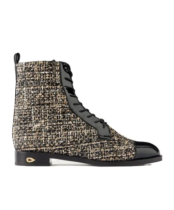 Jennifer Chamandi Leather-trimmed Tweed Ankle Boots