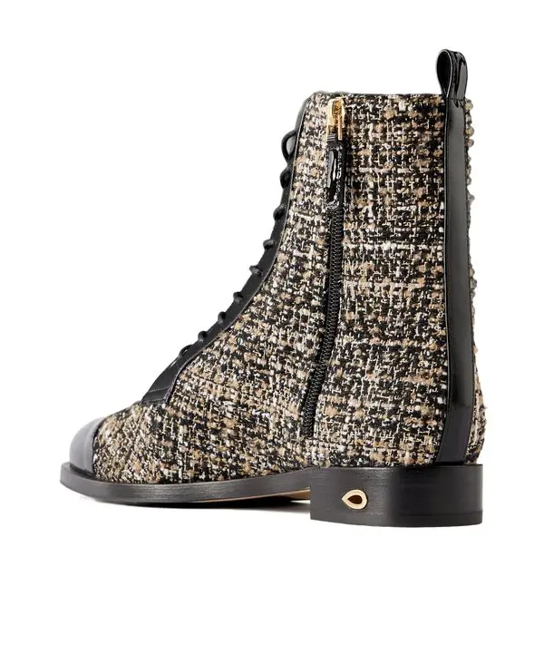 Jennifer Chamandi Leather-trimmed Tweed Ankle Boots