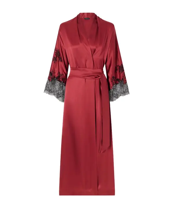 Carine Gilson Lace-embroidered Silk-satin Robe